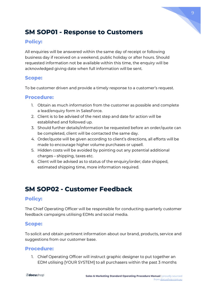 Sales & Marketing Standard Operating Procedure Manual (SOP) Template ... Sales & Marketing Standard Operating Procedure Manual (SOP) Template ...