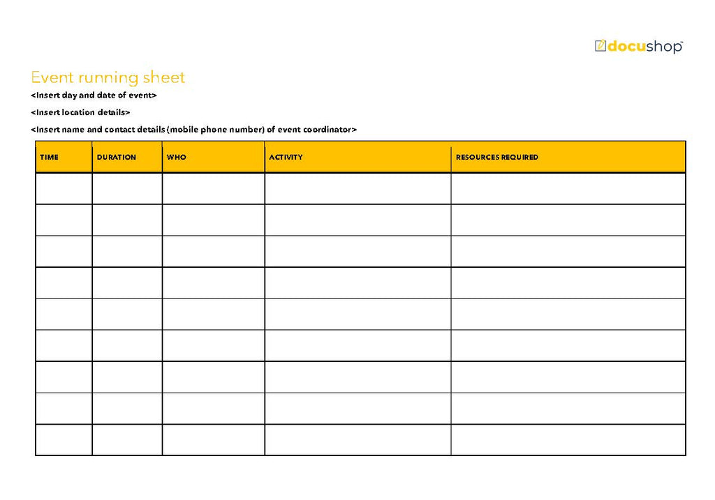 Event Running Sheet Docushop Event Running Sheet Docushop