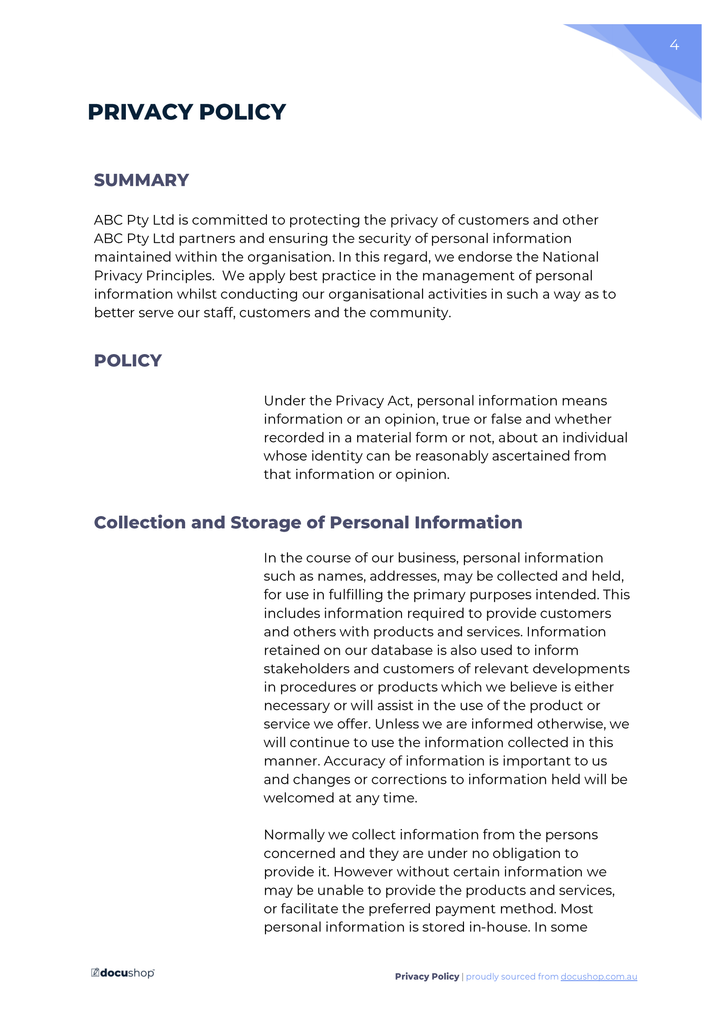Business Privacy Policy Template – docushop