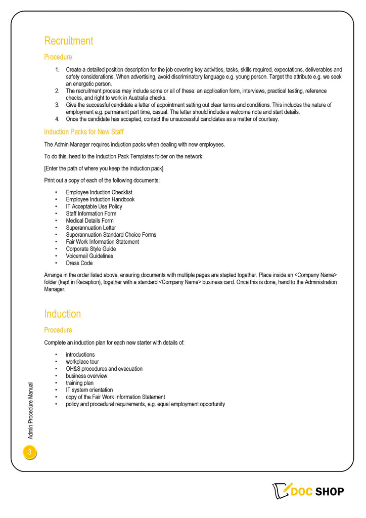 Project Specific Policies Manual Template - Editable Word Document ...