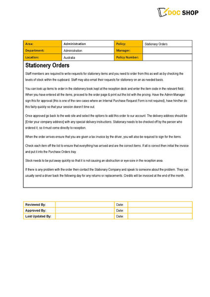 Admin Stationery Orders – docushop