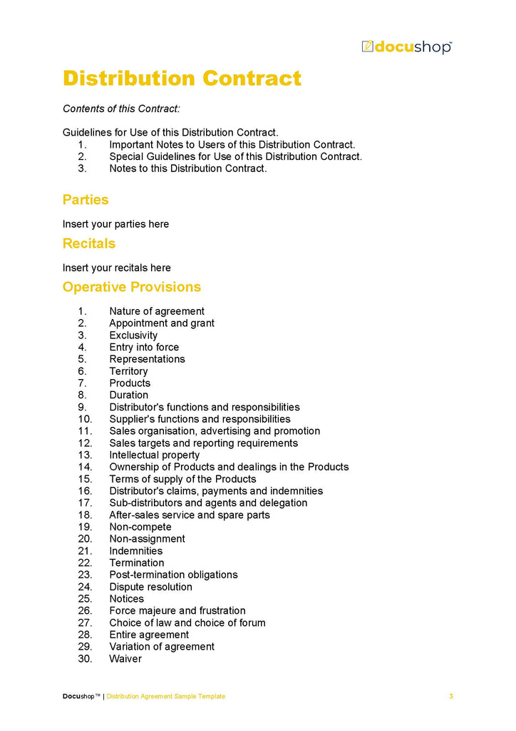 Distribution Agreement Template Editable MS Word – docushop