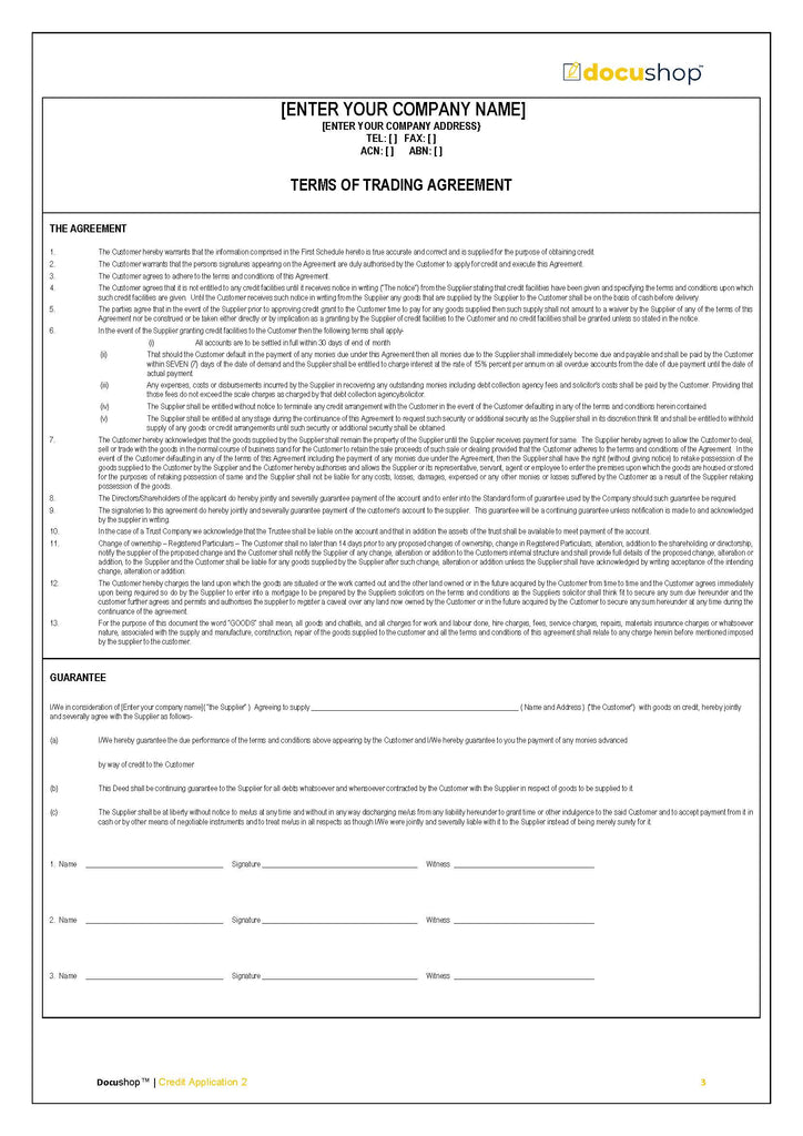 Detailed Credit Application Template – docushop