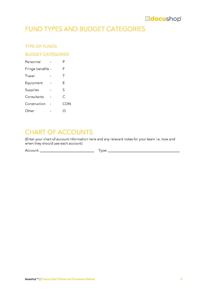 Finance Dept Policies & Procedures Manual - Editable Word Template ...