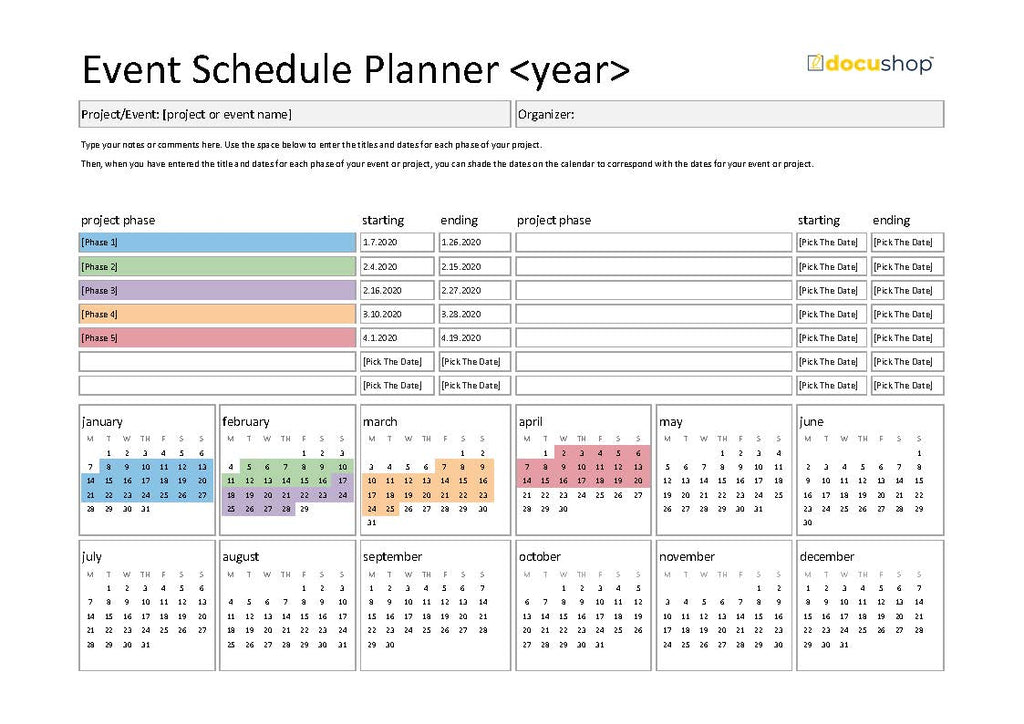 Event Schedule Planner Template – docushop