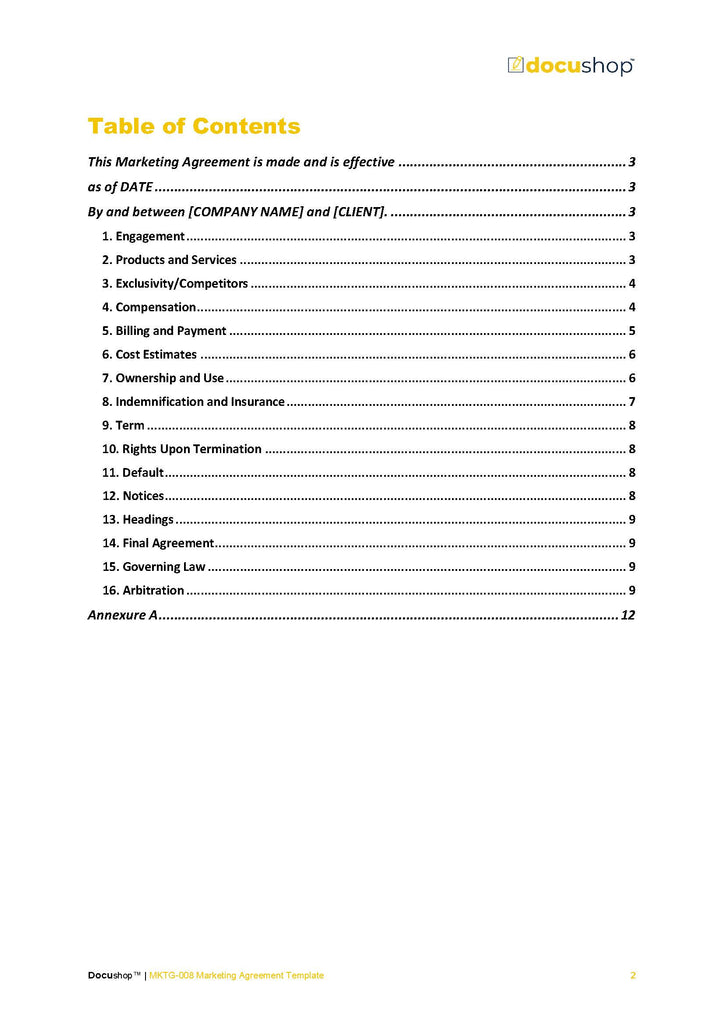 Marketing Contract Agreement Template - Editable Word Document – docushop