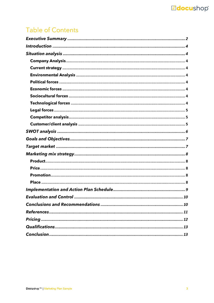 Complete Marketing Plan Editable Template – docushop