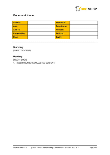 Policy or Procedure Document Template – docushop