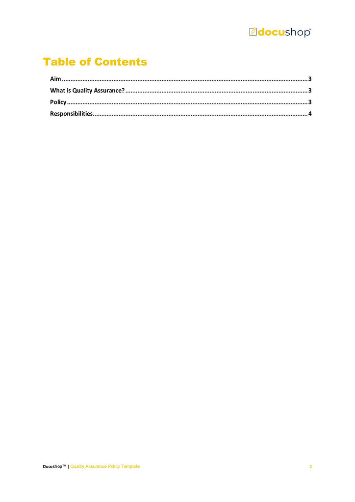 Quality Assurance Policy Editable Template – docushop
